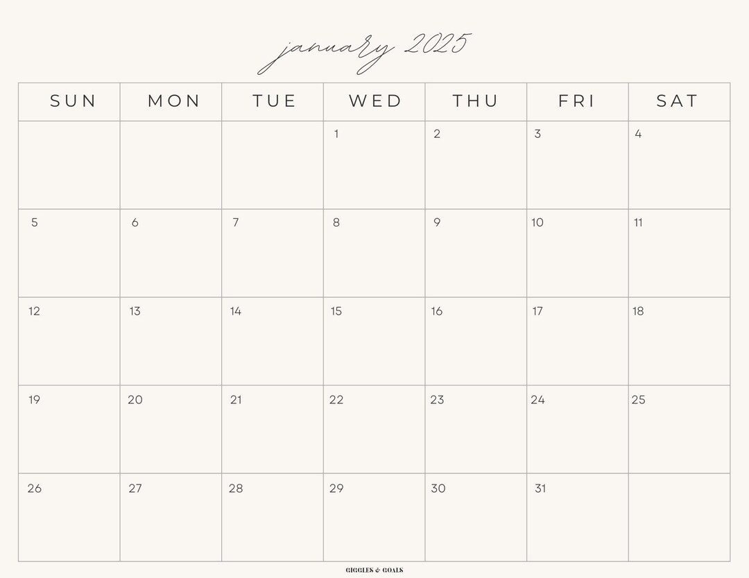 2025 Monthly Calendar Printable, Neutral Template, Instant Download - Etsy