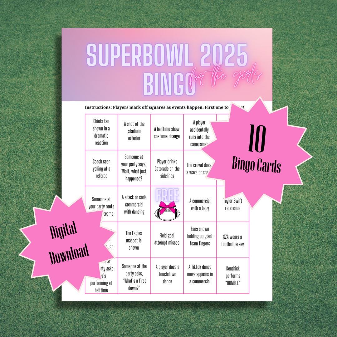 Superbowl Football Bingo, for the Girls Drinking Game, Fun and ...