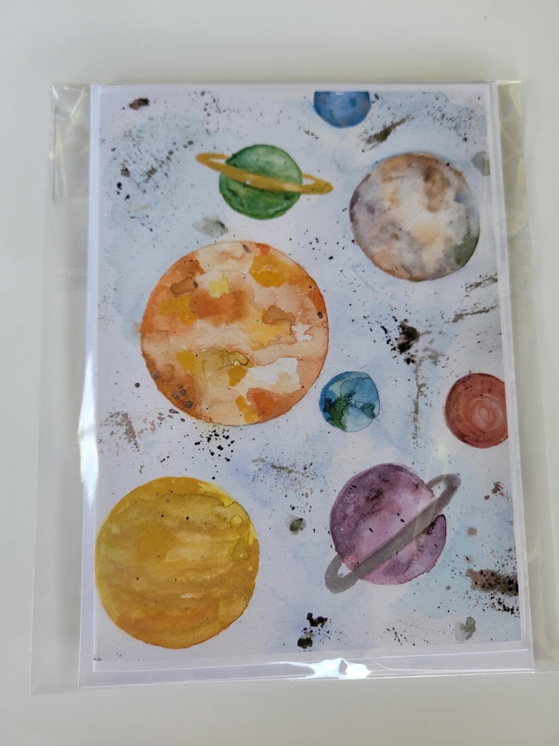 Space Watercolor Card Set • Planets • Space Shuttle • Astronaut • Earth ...