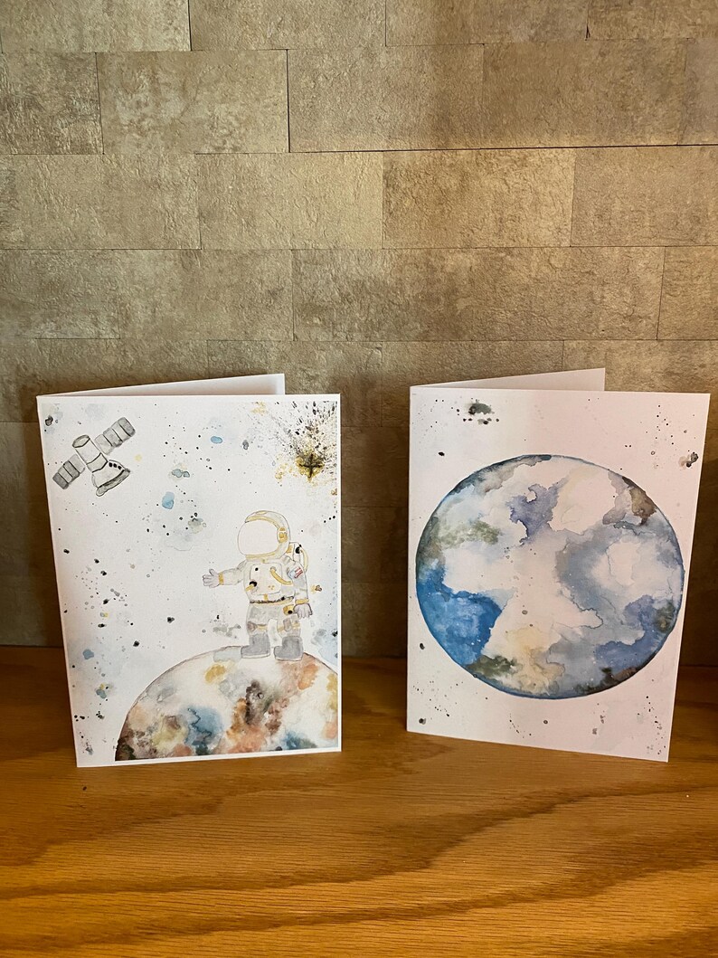 Space Watercolor Card Set • Planets • Space Shuttle • Astronaut • Earth ...