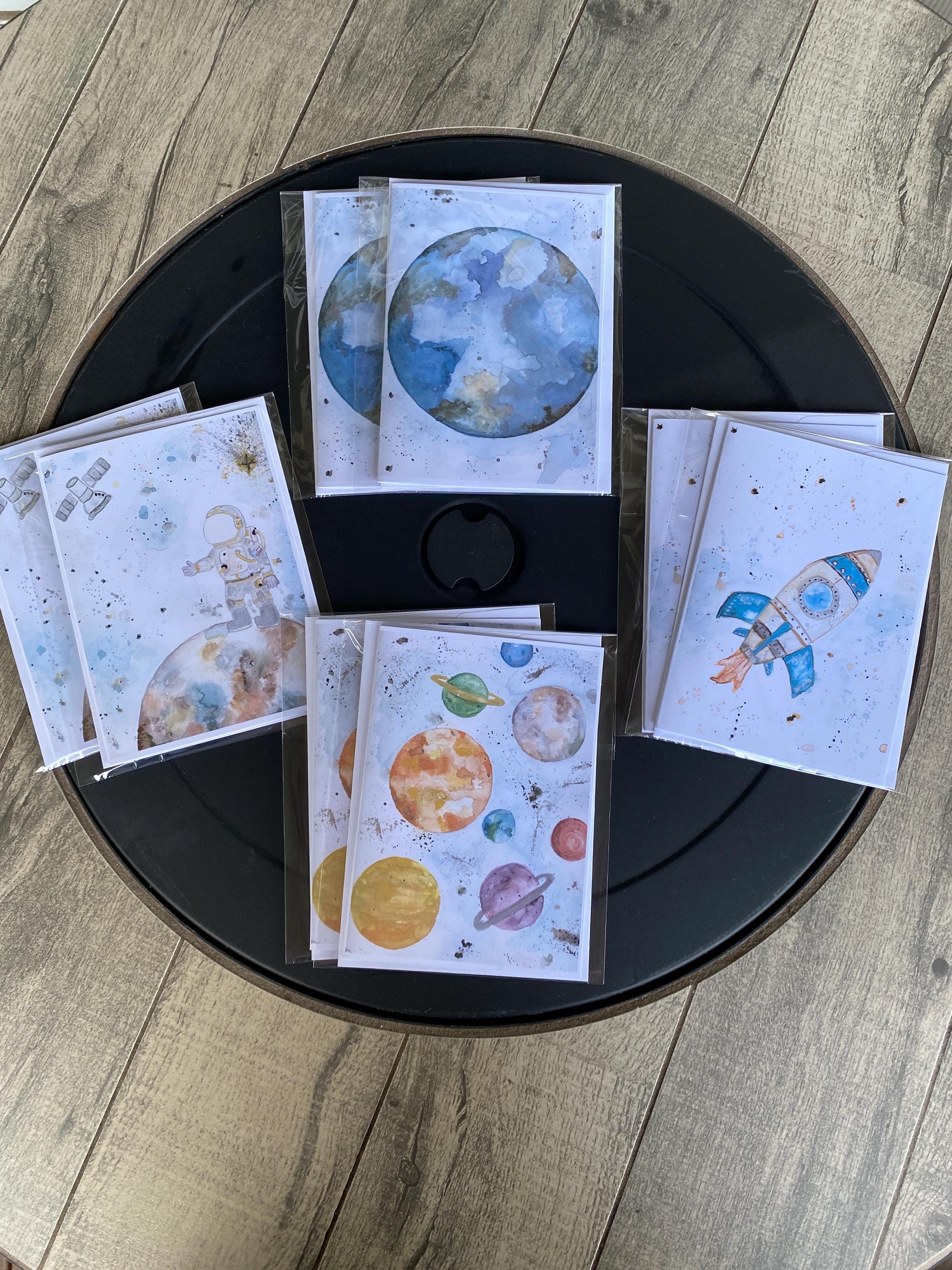 Space Watercolor Card Set • Planets • Space Shuttle • Astronaut • Earth ...