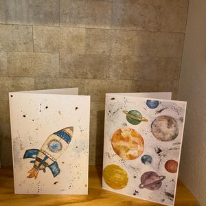 Space Watercolor Card Set • Planets • Space Shuttle • Astronaut • Earth ...
