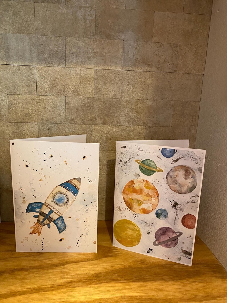 Space Watercolor Card Set • Planets • Space Shuttle • Astronaut • Earth ...