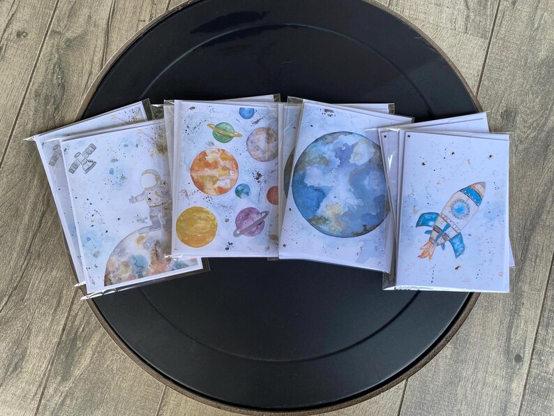 Space Watercolor Card Set • Planets • Space Shuttle • Astronaut • Earth ...