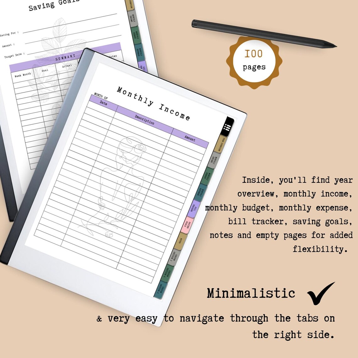 Expense Tracker for Remarkable Tablets, Budget Planner (PDF) - Etsy