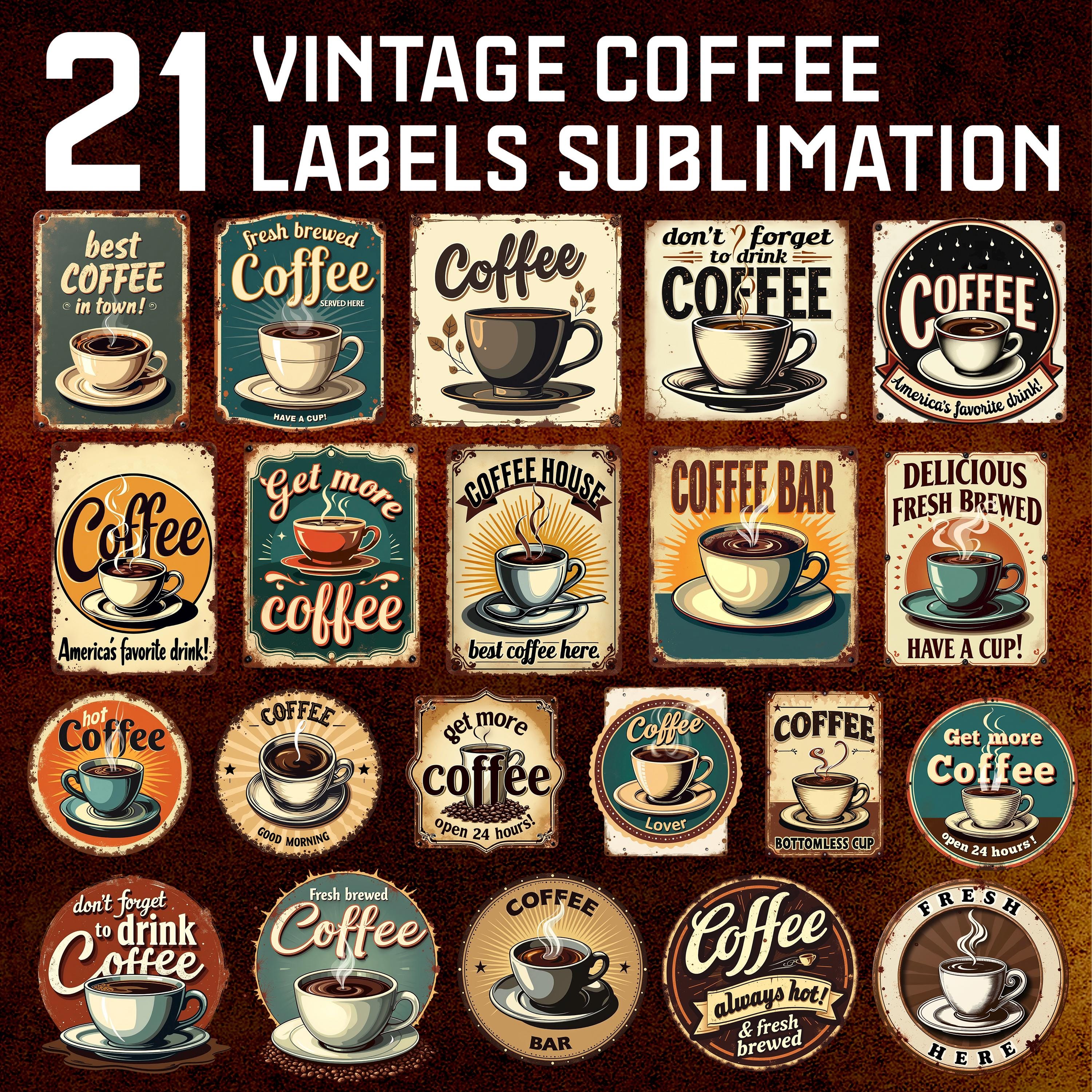 21 Vintage Coffee Labels Sublimation, Vintage POD Download, Vintage ...