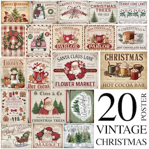 20 Vintage Christmas Farmhouse Holiday Poster, Vintage Printable ...