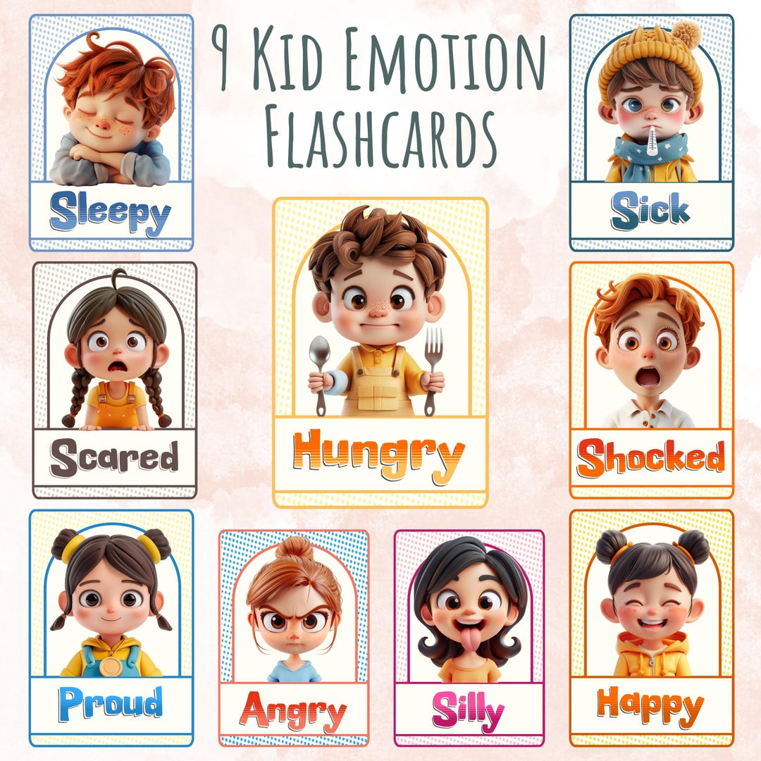 9 Emotion Flashcards for Kids, Printable Emotions for Toddlers ...