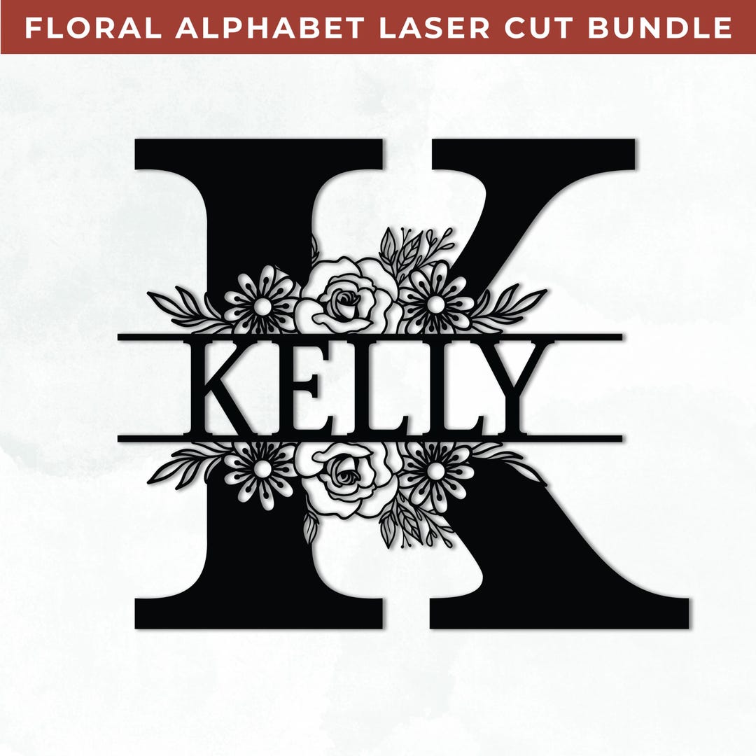 Floral Monogram SVG Bundle, Split Monogram, Last Name Svg, Initial ...