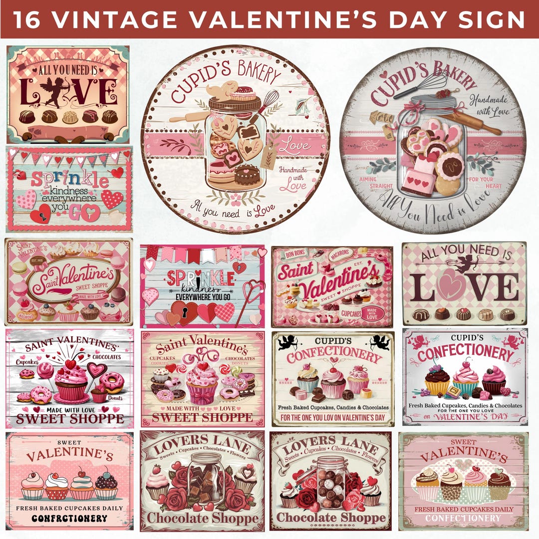 16 Vintage Valentines Day Sublimation PNG, Vintage Printable Valentine ...