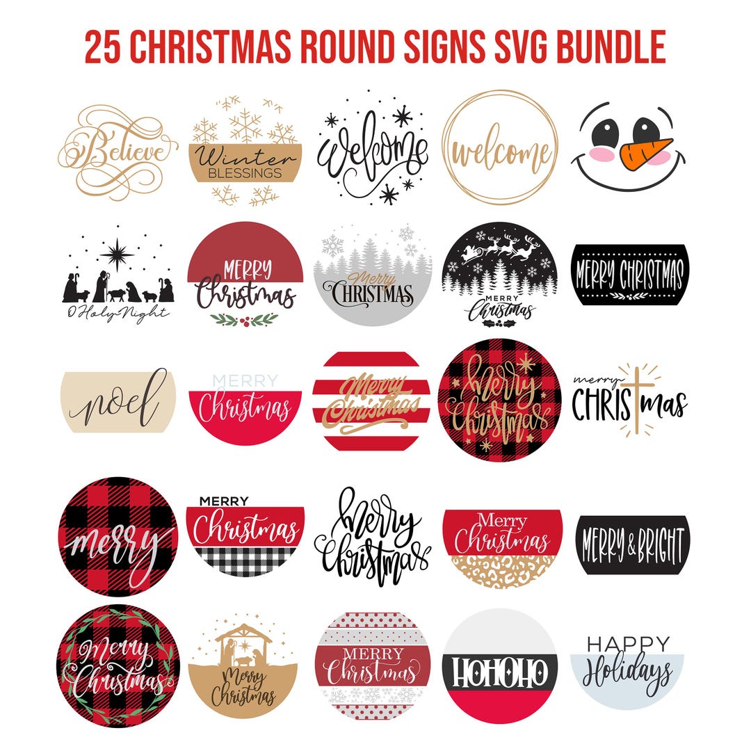 25 Christmas Round Signs SVG PNG Bundle, Ornament Printable Christmas ...
