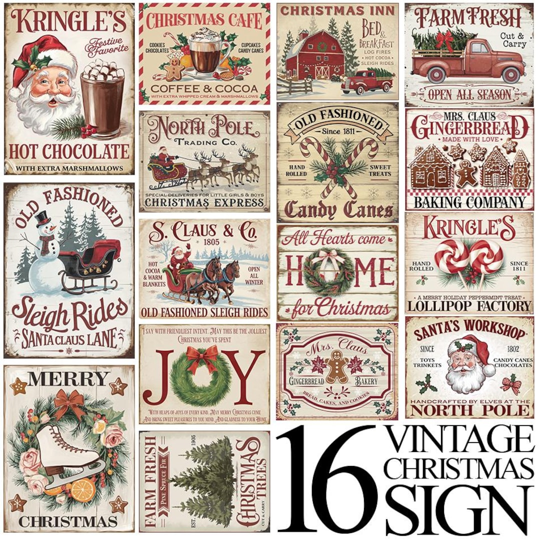 16 Vintage Christmas Farmhouse Sign, Vintage Printable Christmas ...
