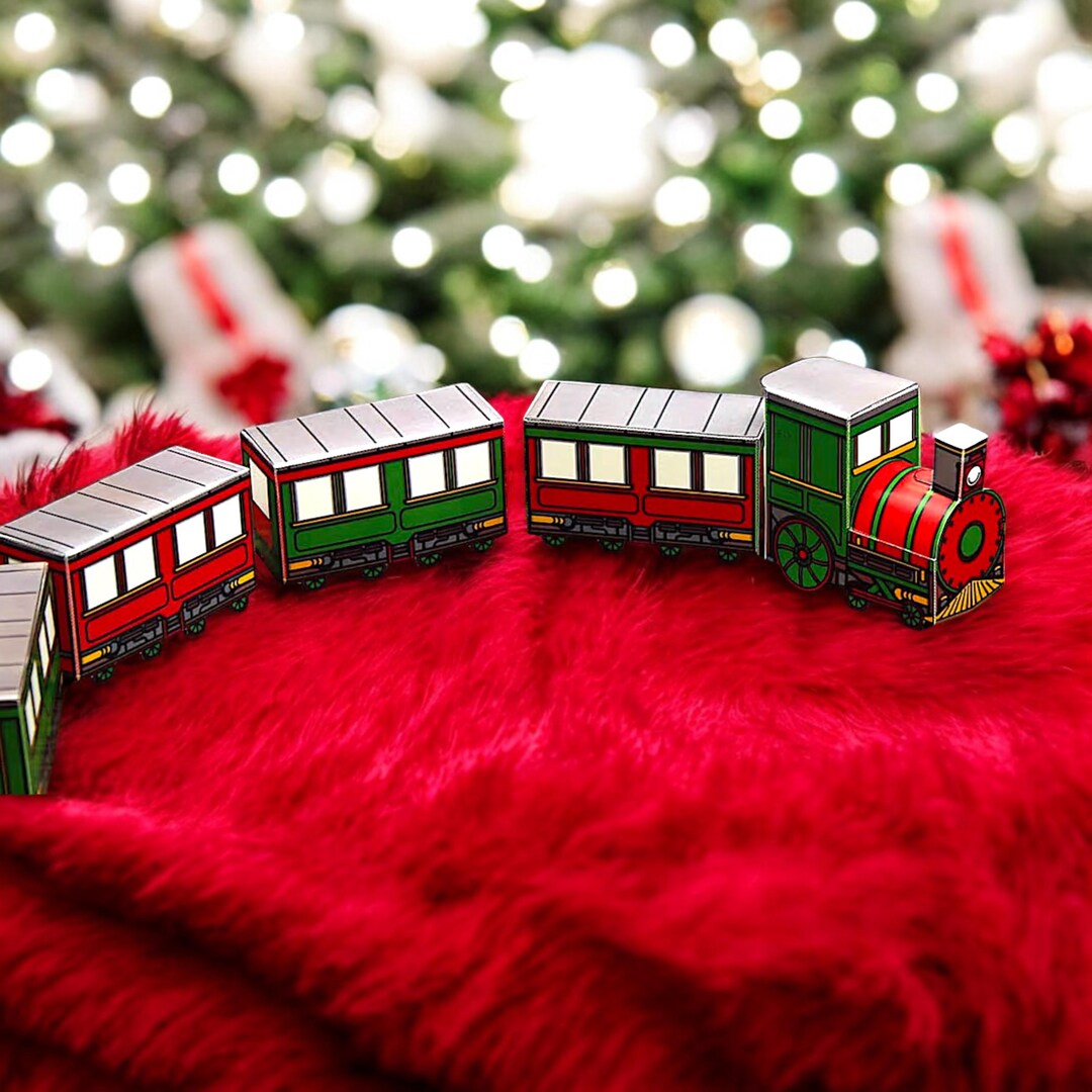 Christmas Train Craft B&W Coloring and Pre-colored PDF Set, Printable ...