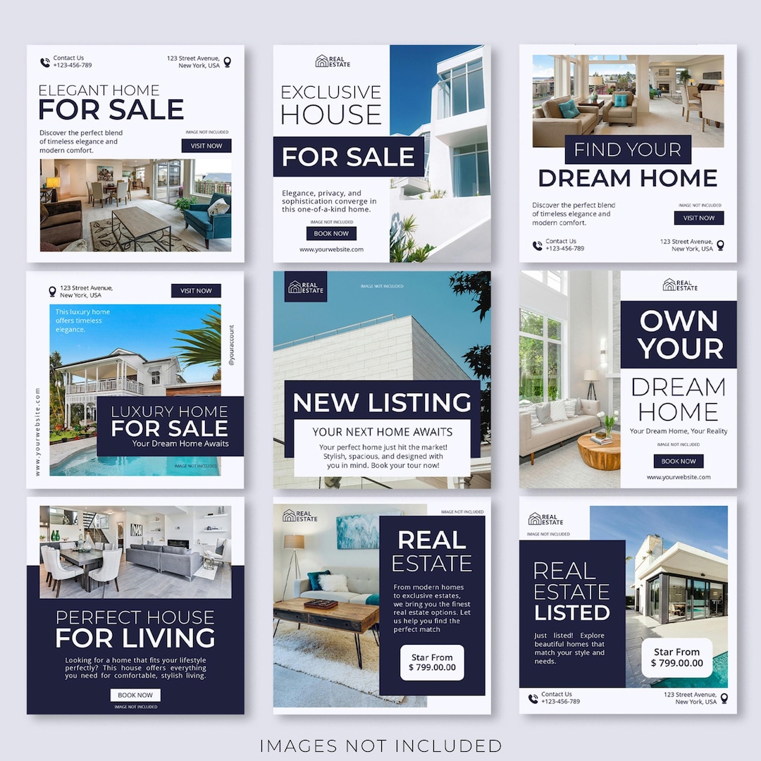 10 Real Estate Instagram Post Templates for Photoshop, Branding Kit ...