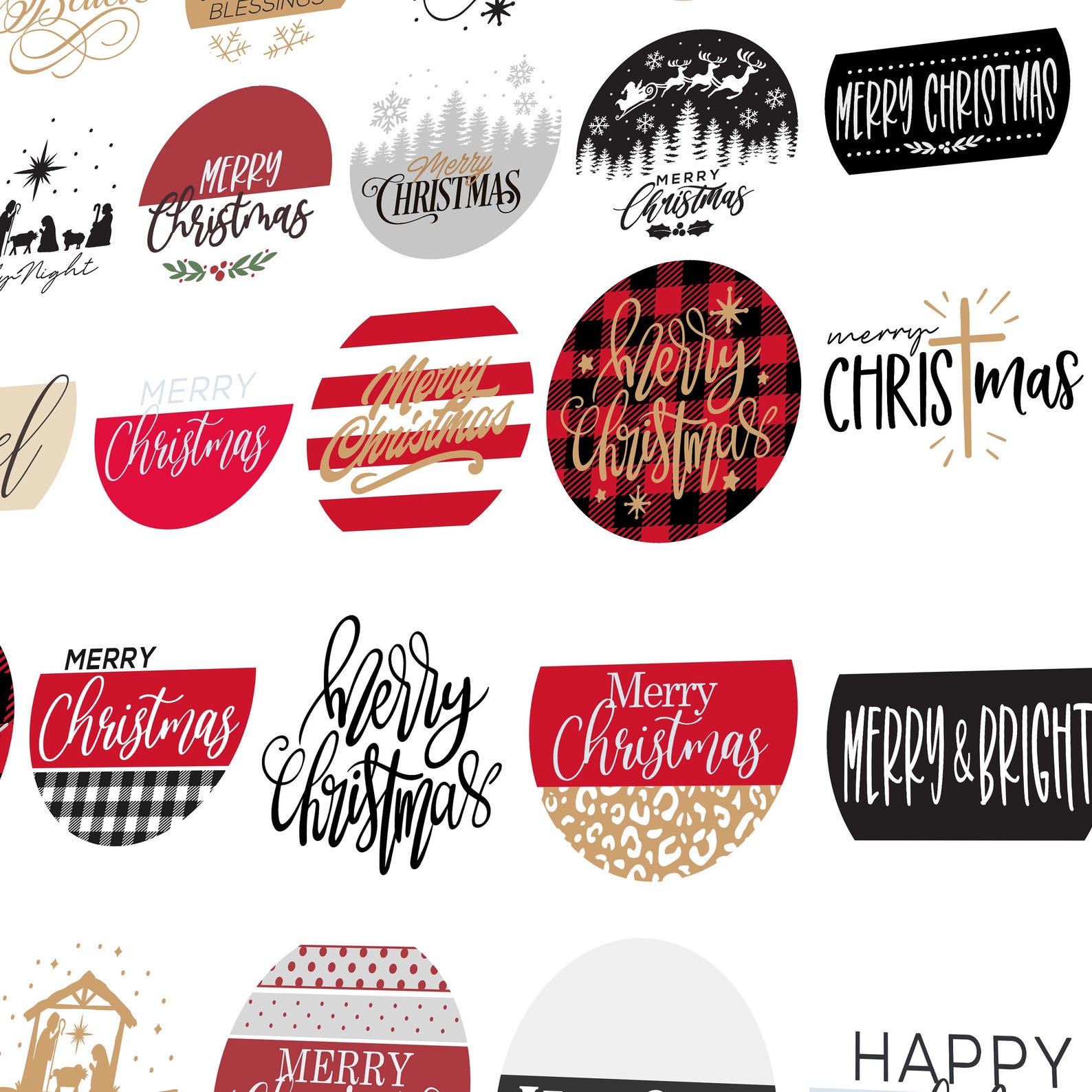 25 Christmas Round Signs SVG PNG Bundle, Ornament Printable Christmas ...