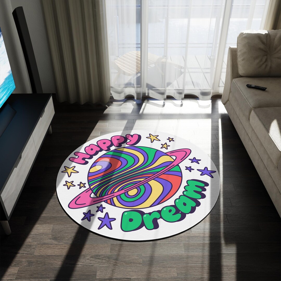 Happy Dream Y2K Round Rug, Y2K Inspired Rug, Circular Carpet for ...