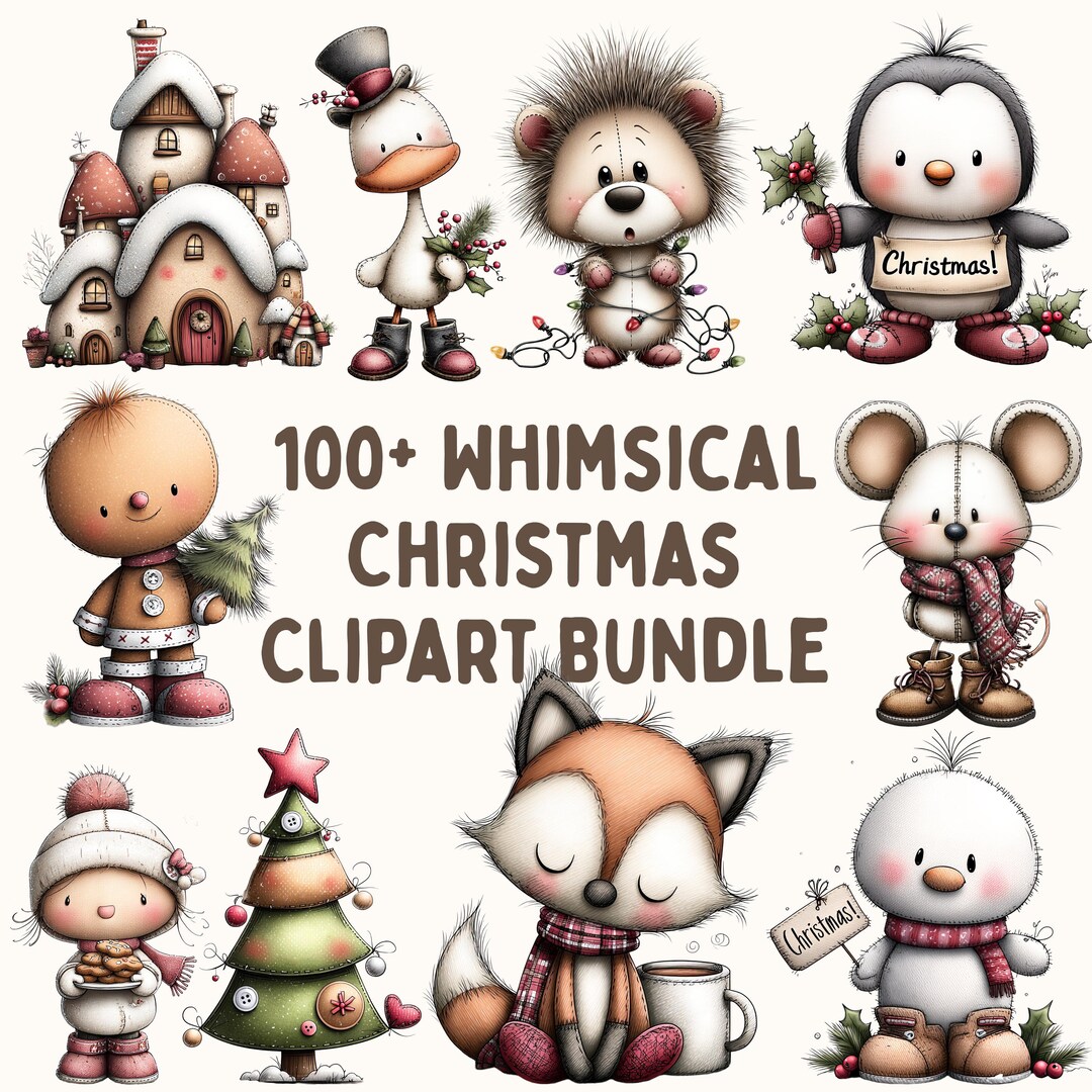 Whimsical Christmas Clipart Bundle: 100+ Holiday PNG Images (digital ...