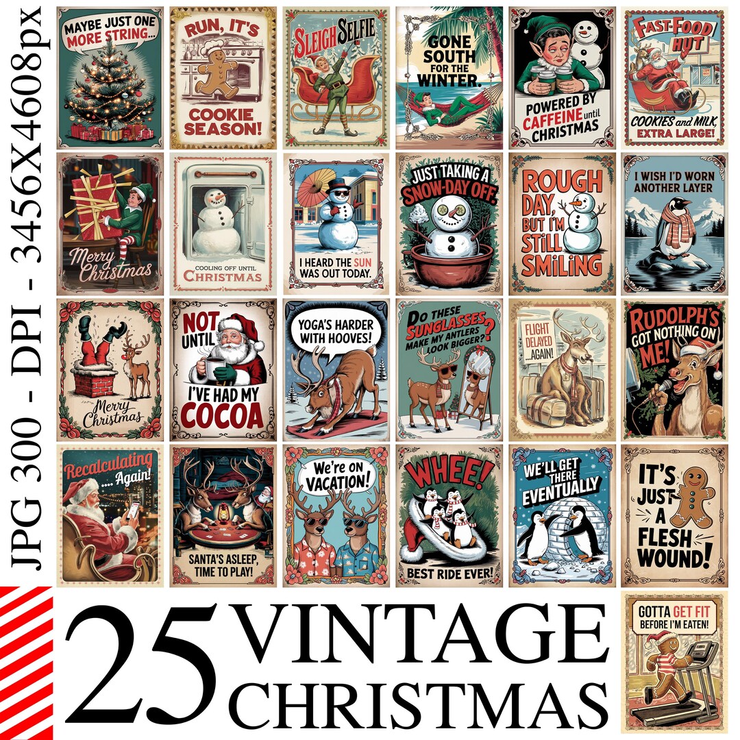 25 Vintage Christmas Farmhouse Sign, Vintage Printable Christmas ...