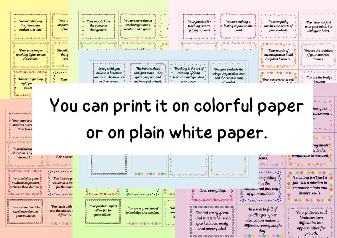 Teacher Appreciation Gift: 100 Motivational Notes (digital Print) - Etsy