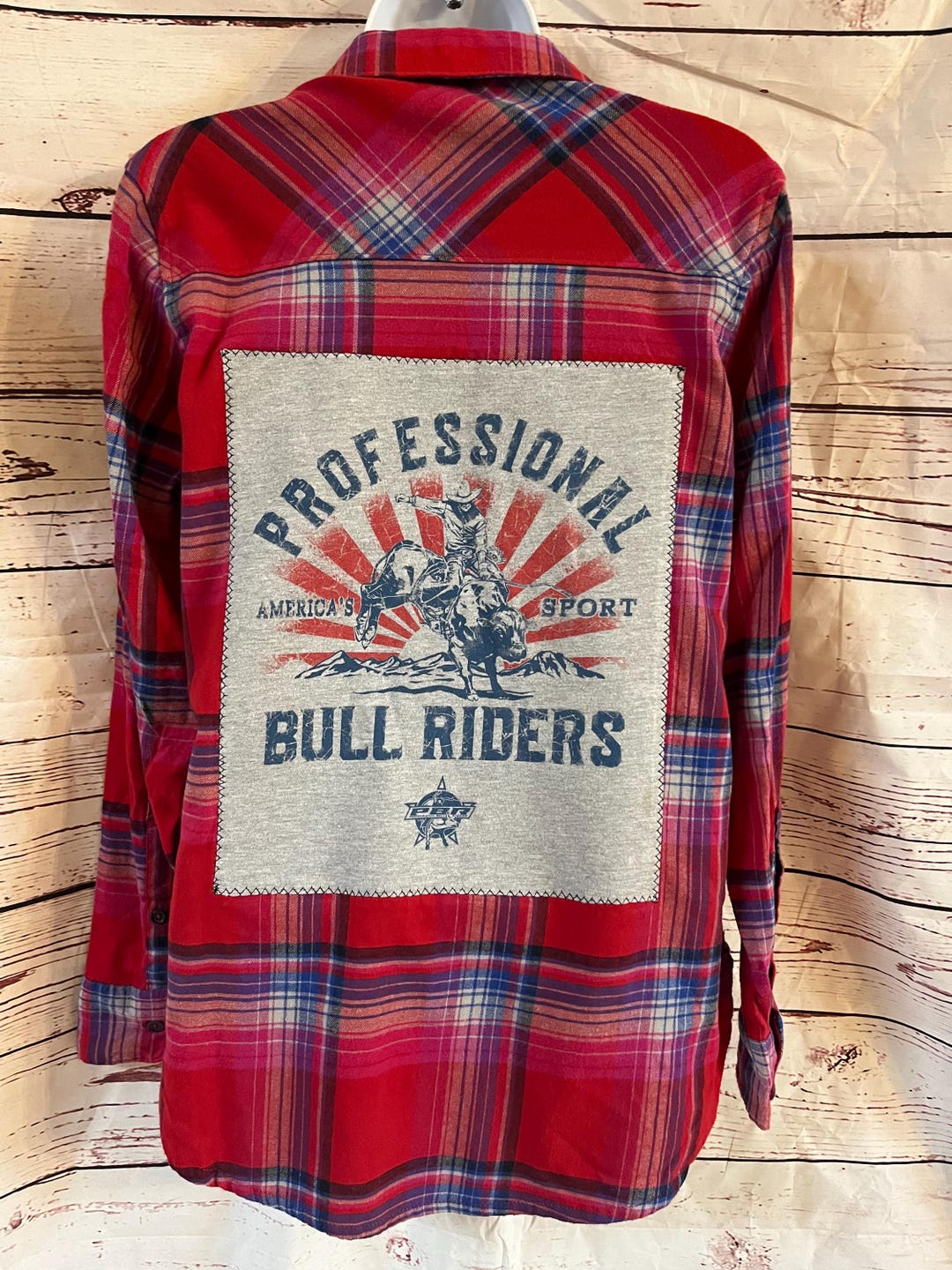 One of a Kind Upcycled Professional Bull Riders PBR Lightweight Flannel ...