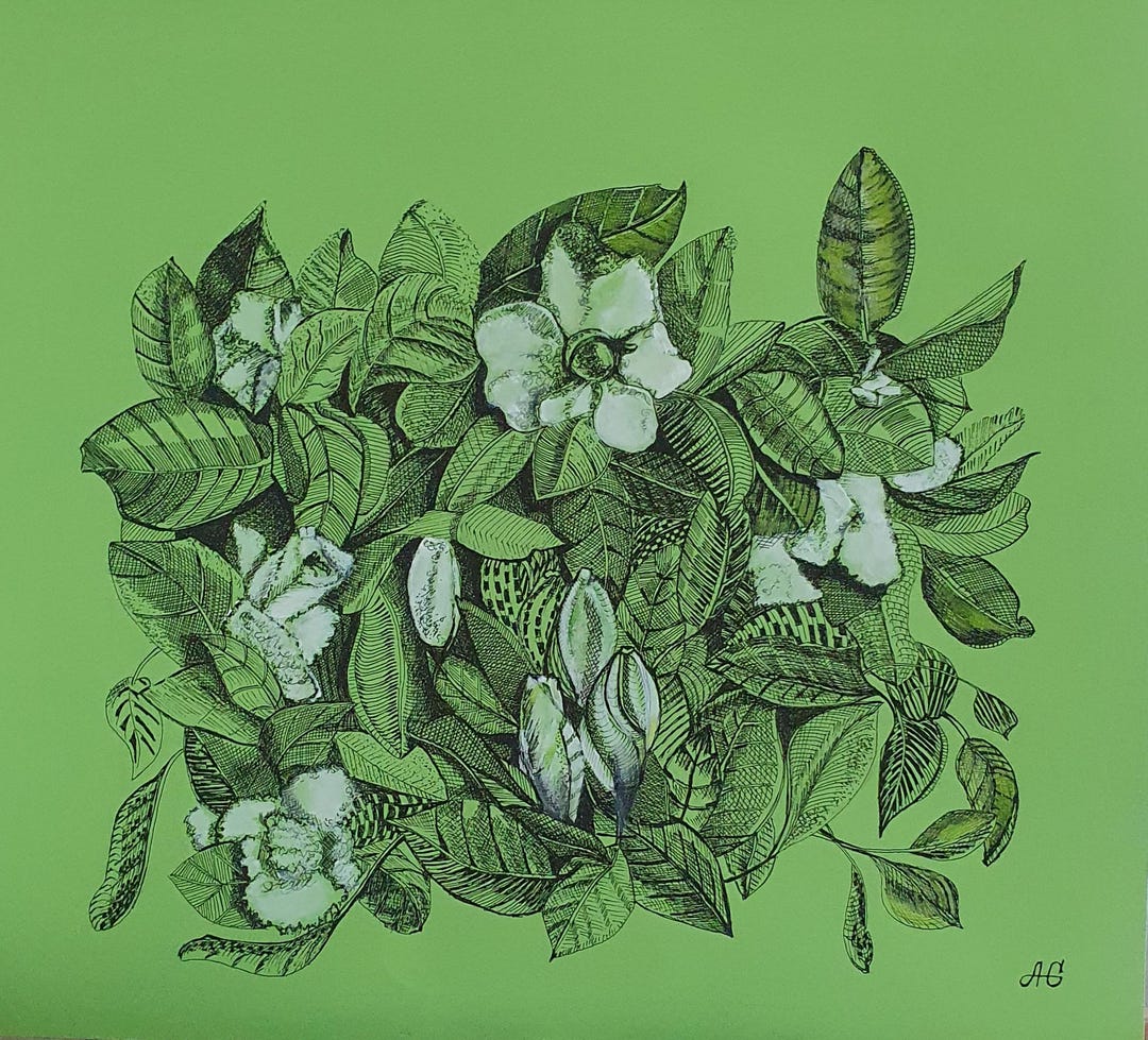 Gardenia Ink Painting, Floral Art on Tinted Paper, Original Artwork - Etsy