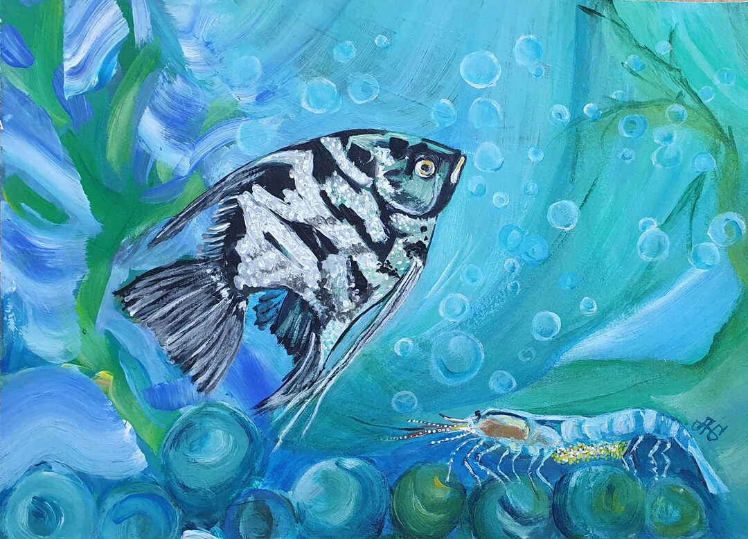 Angelfish and Shrimp Acrylic Painting, Painting With a Pet, a Friend in ...