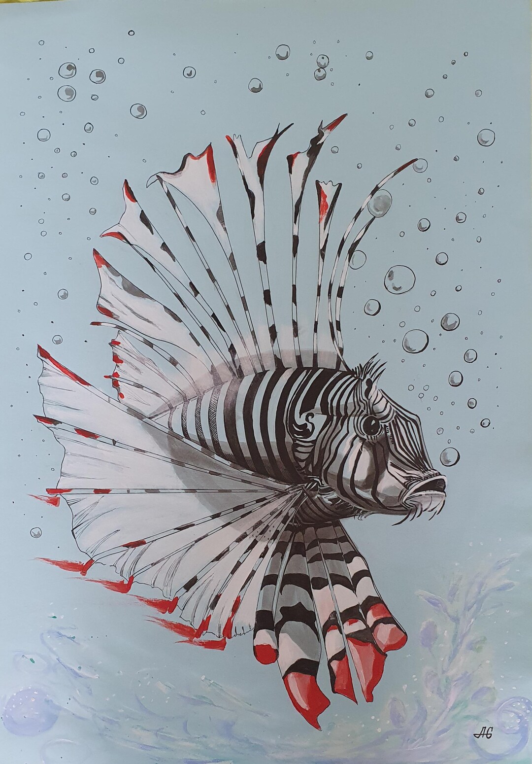 A Painting for Your Home - a Lionfish, a Sea Creature. - Etsy