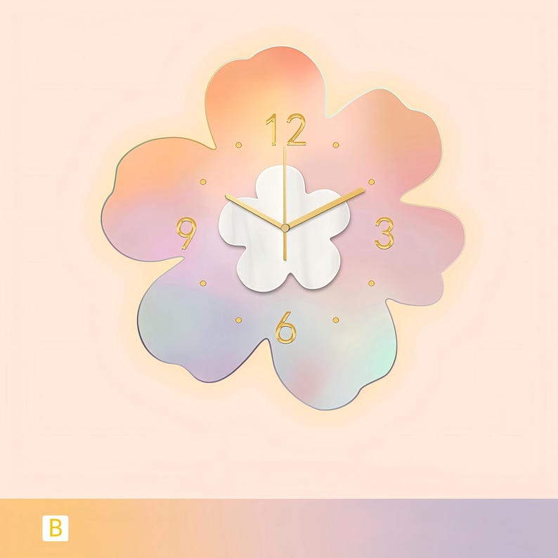 Clock Rainbow Flower Wall Clock, Warm LED Backlight, Floral Art Decor ...