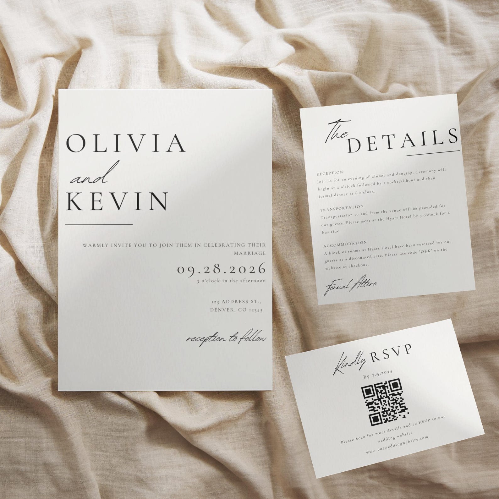 Minimalist Wedding Invitation Bundle With QR Code, Modern Invitation ...
