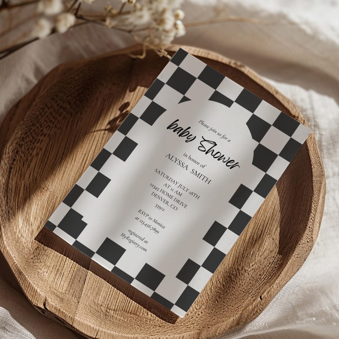 Checkerboard Baby Shower Invitation Neutral Checkers Baby Shower Invite ...