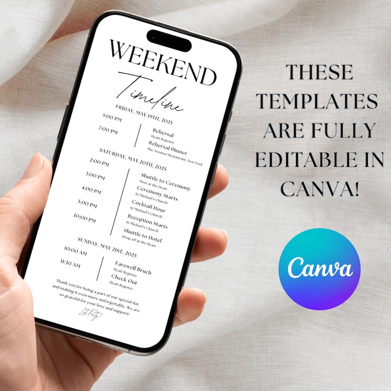 Mobile Wedding Day Timeline Template Editable Wedding Timeline ...
