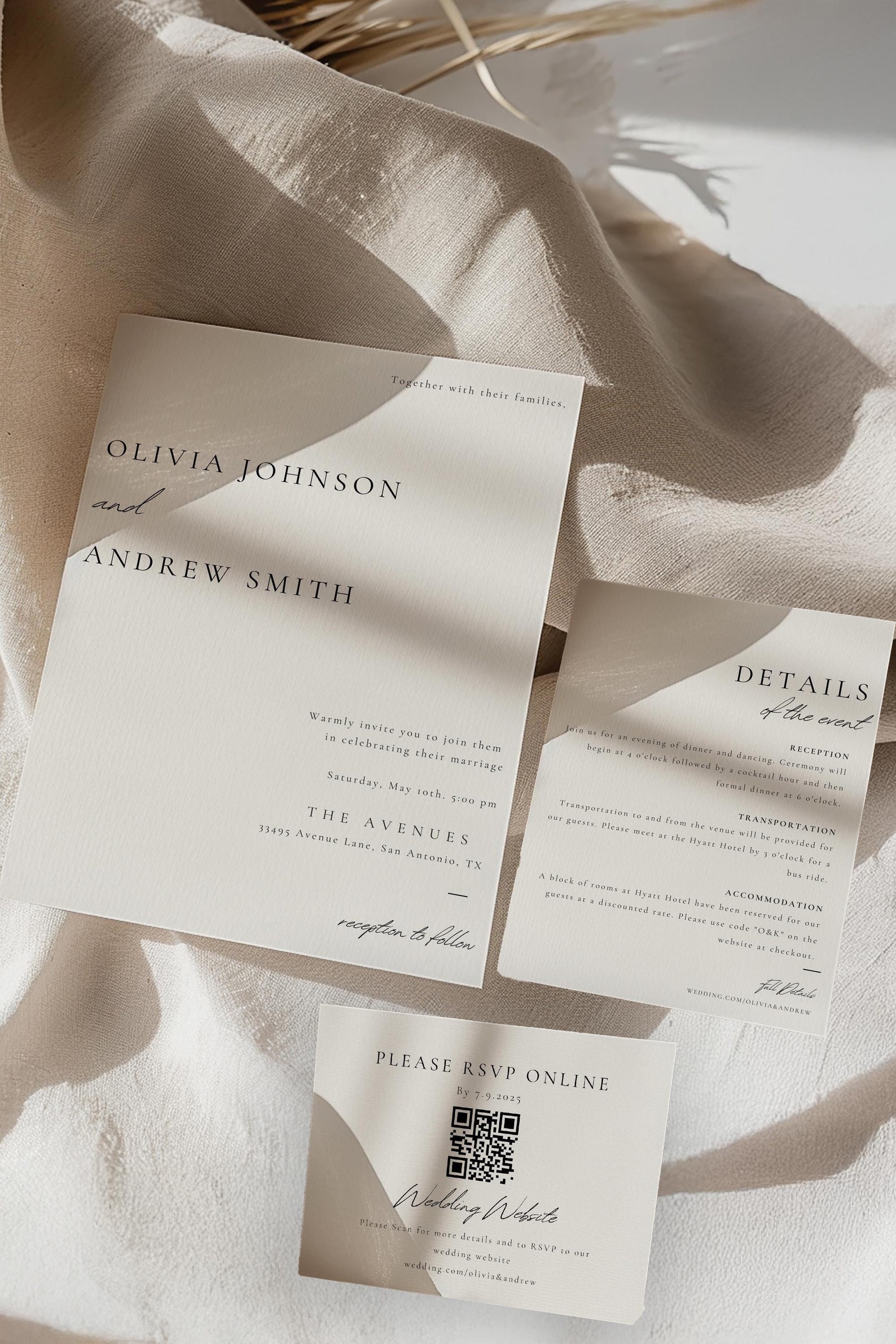 Minimalist Wedding Invitation Bundle With QR Code, Modern Invitation ...