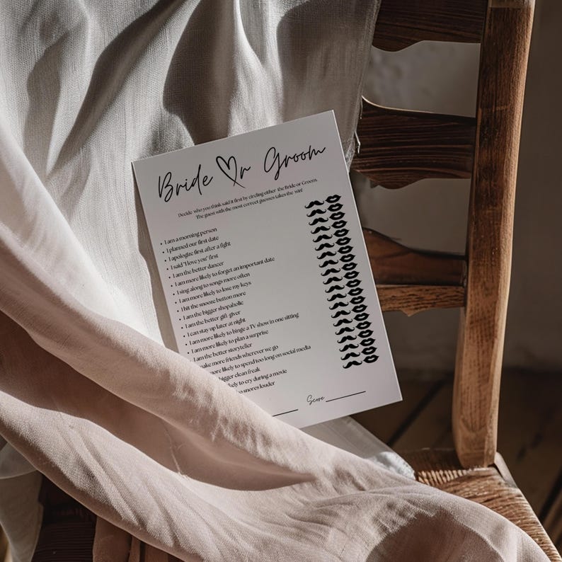 Bride or Groom Bridal Shower Game: Minimalist Canva Template (digital ...