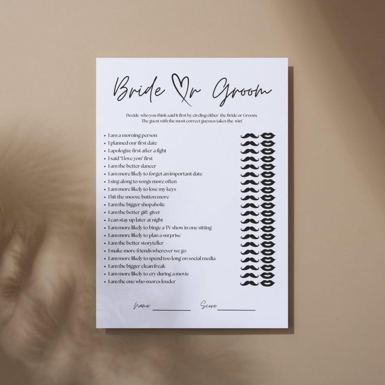 Bride or Groom Bridal Shower Game: Minimalist Canva Template (digital ...