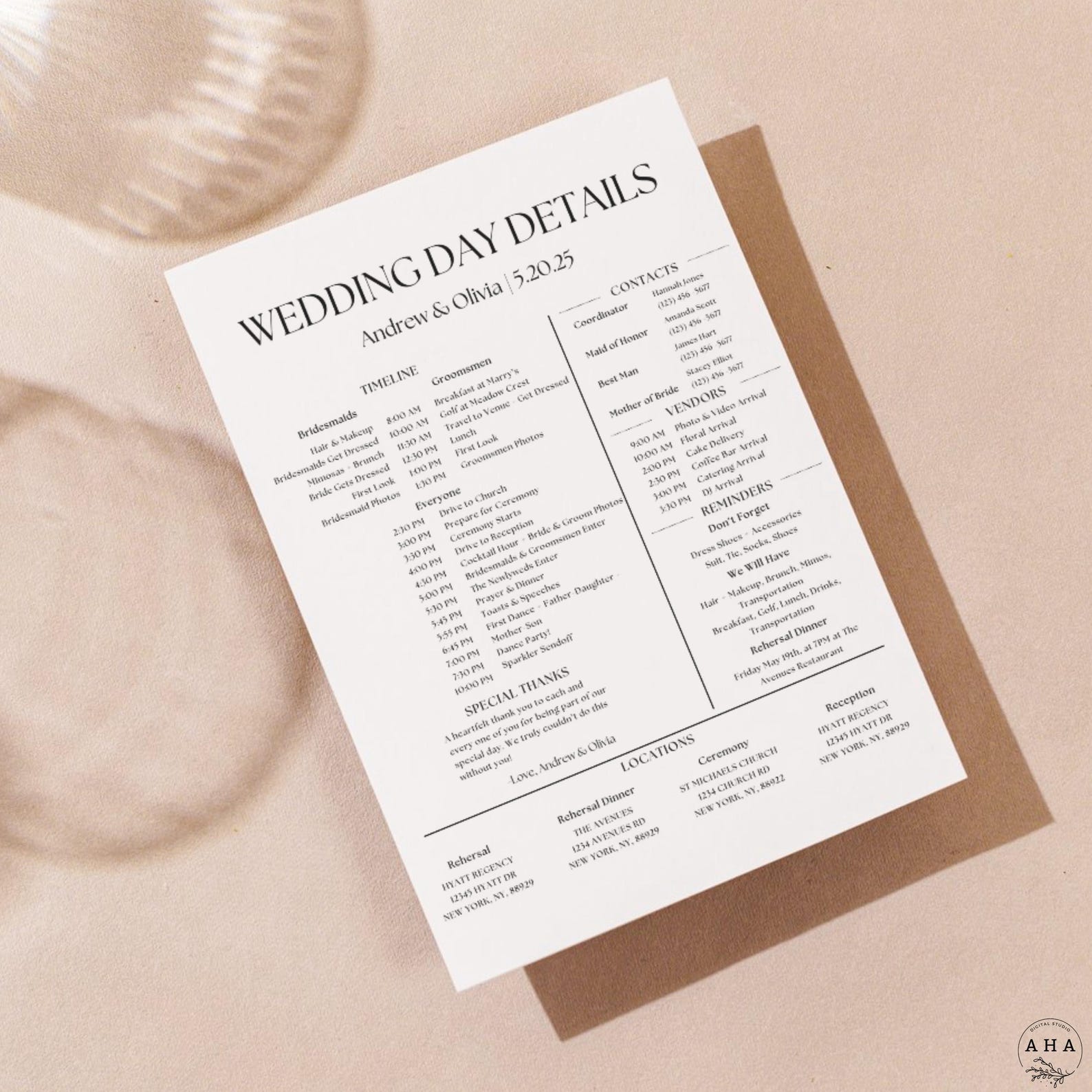 Wedding Day Timeline Template, Editable Schedule for Ceremony ...