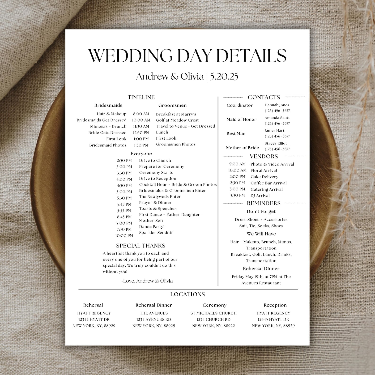 Wedding Day Timeline Template, Editable Schedule for Ceremony ...