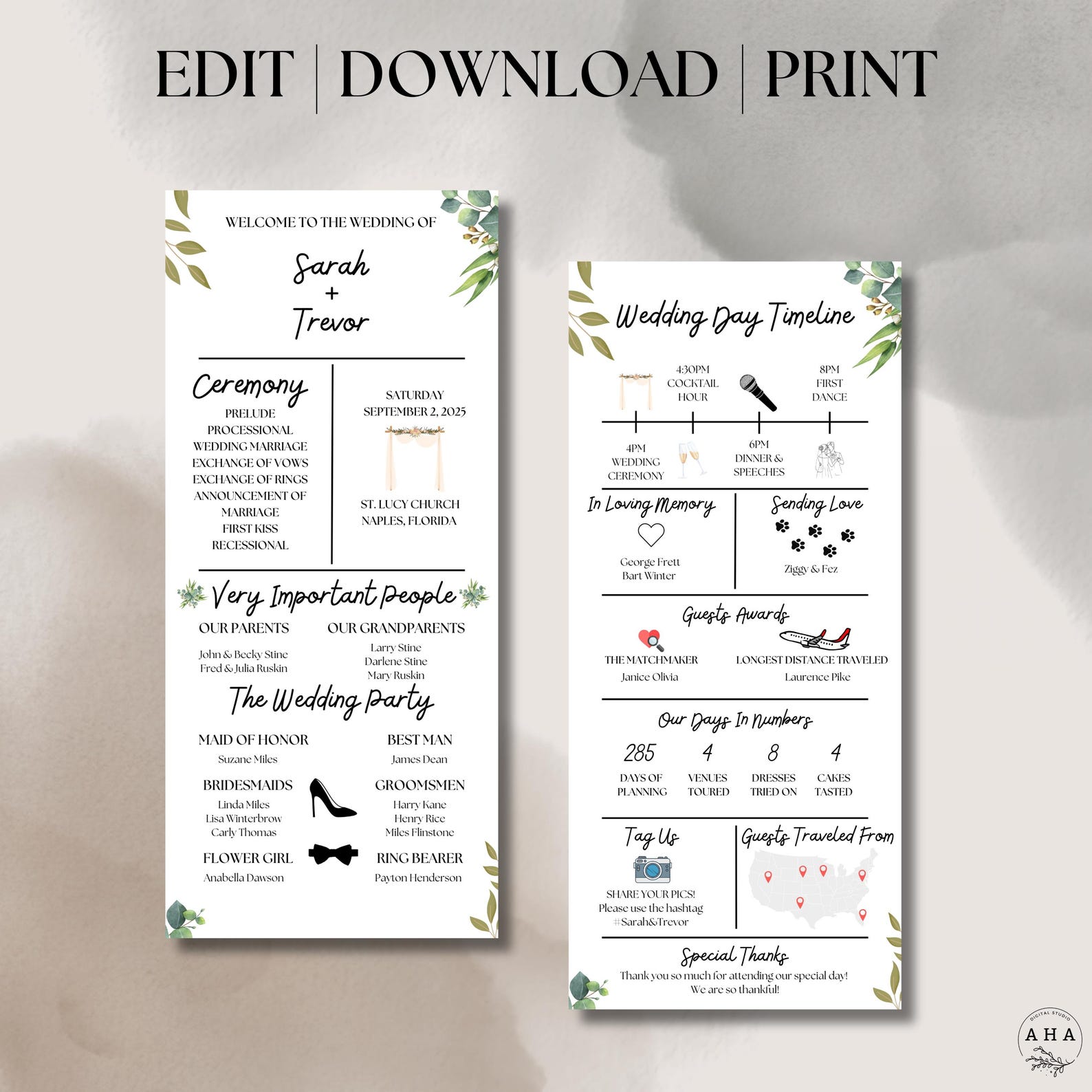 Modern Editable Wedding Program Template, Ceremony Program, Wedding Day ...