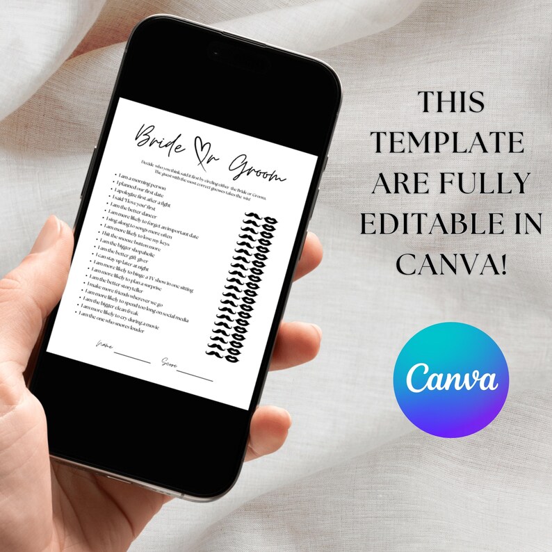 Bride or Groom Bridal Shower Game: Minimalist Canva Template (digital ...