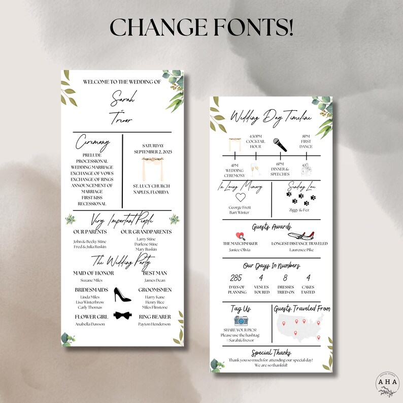 Modern Wedding Program Template: Customizable Timeline (digital Download) - Etsy