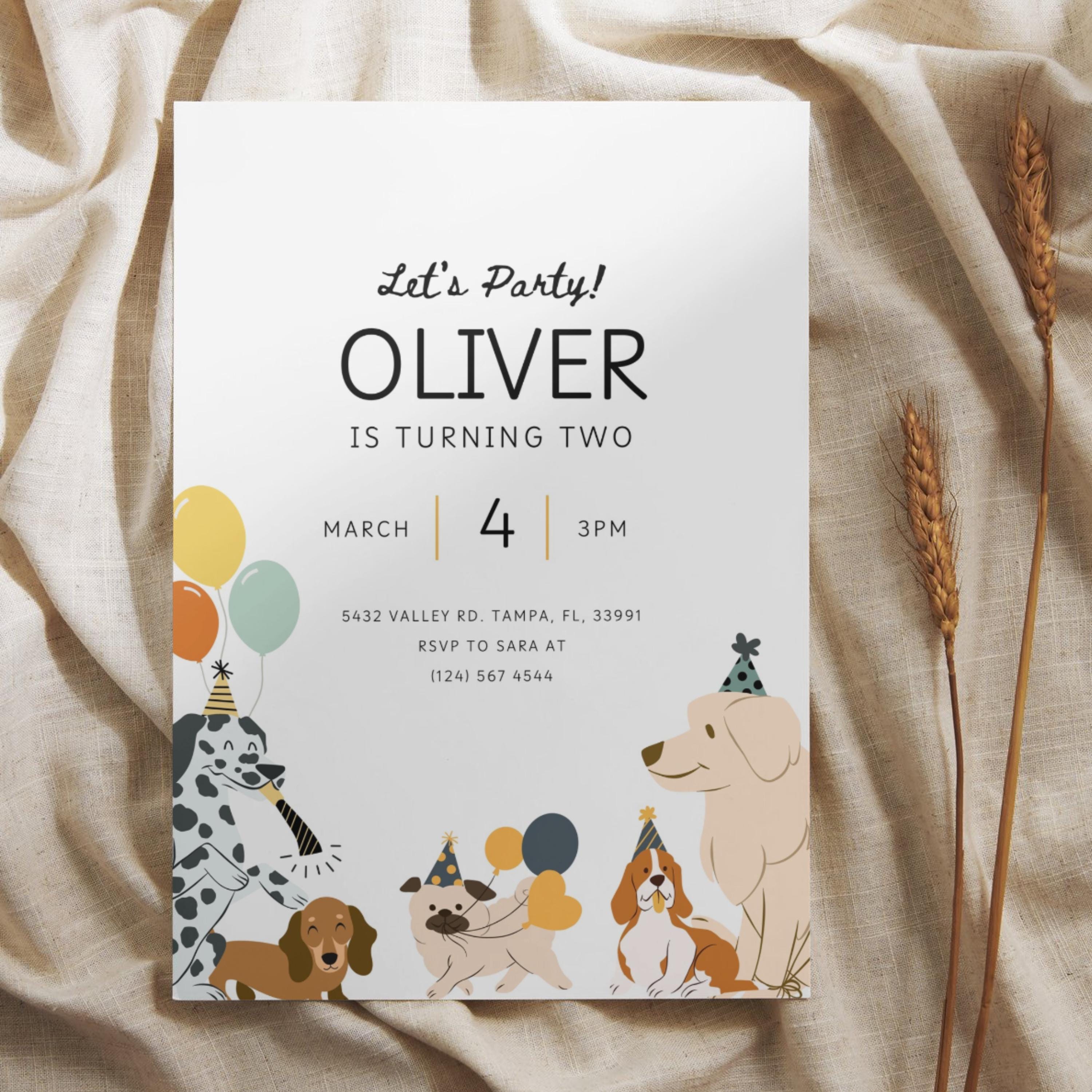 Dog Birthday Invitation, Puppy Party Invite, Dog-themed Birthday ...