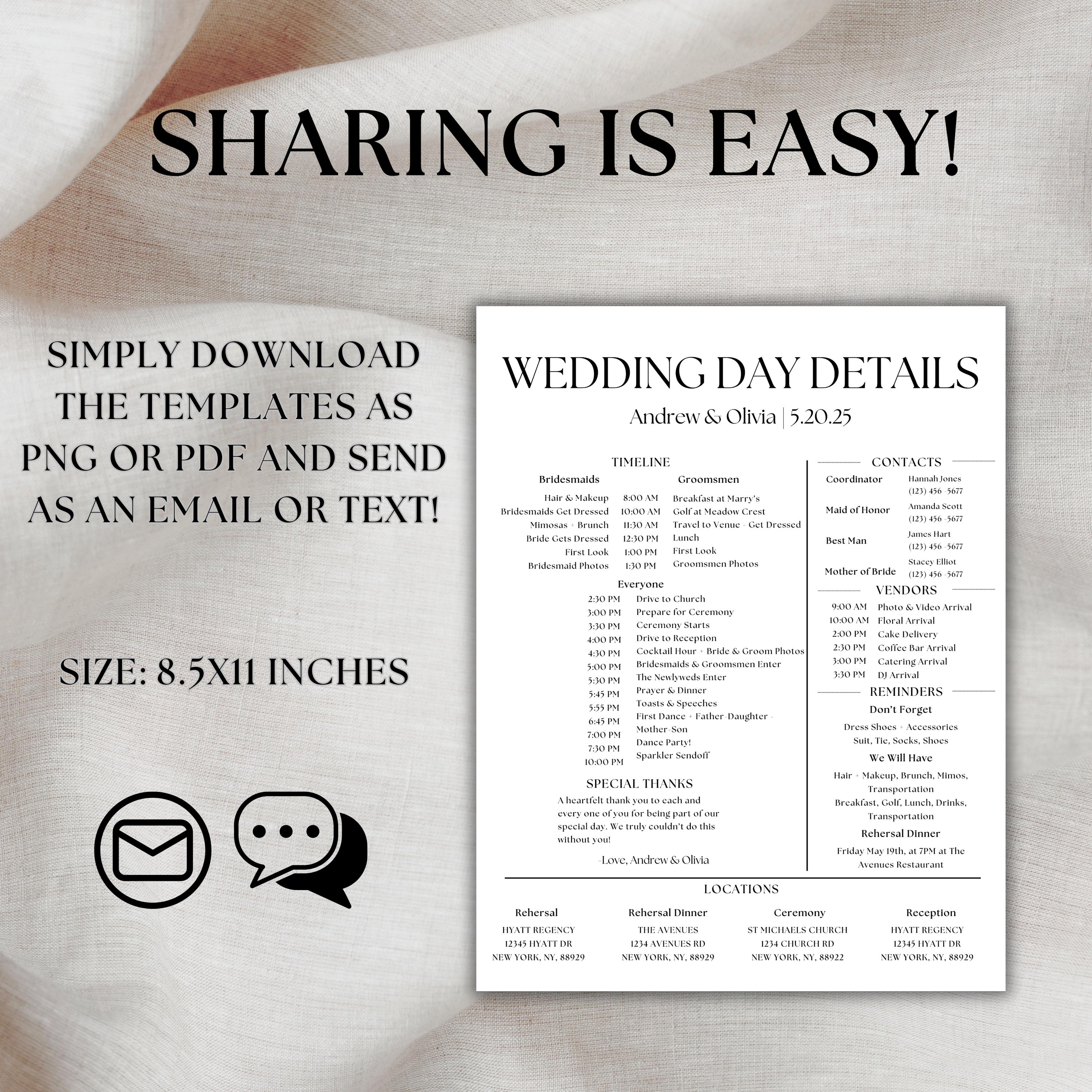 Wedding Day Timeline Template, Editable Schedule for Ceremony ...