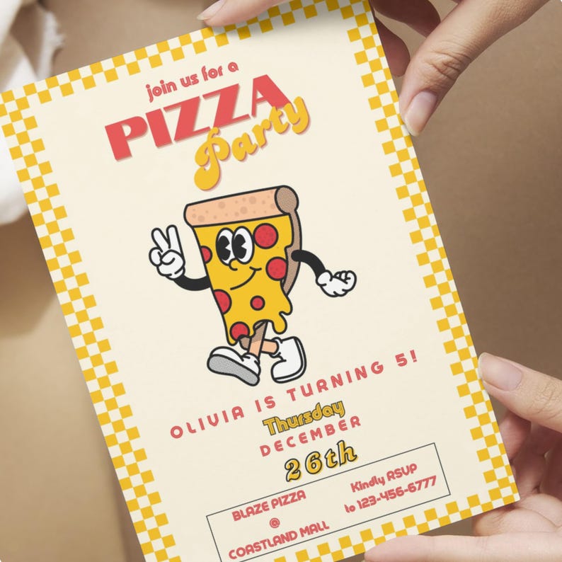 Retro Pizza Party Invitation | Editable Canva Template | Digital Invite ...