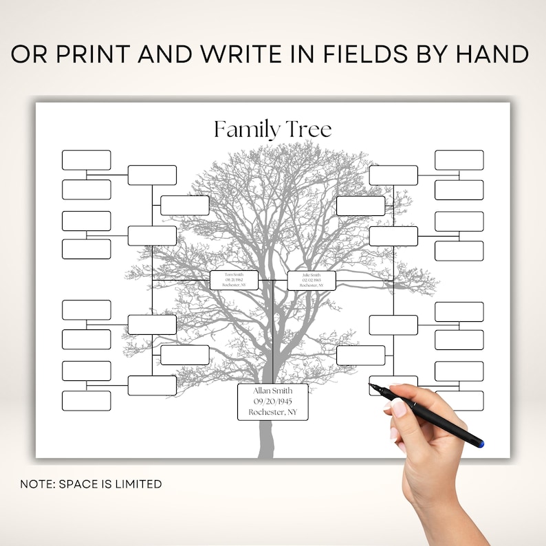 5 Generation Family Tree Chart | Printable Genealogy Template ...