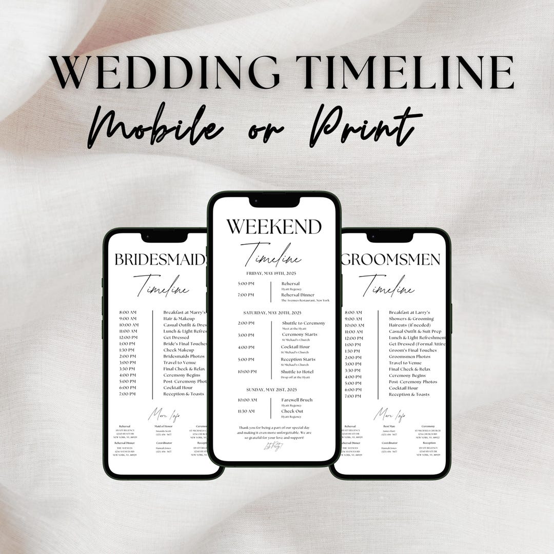 Mobile Wedding Day Timeline Template Editable Wedding Timeline ...