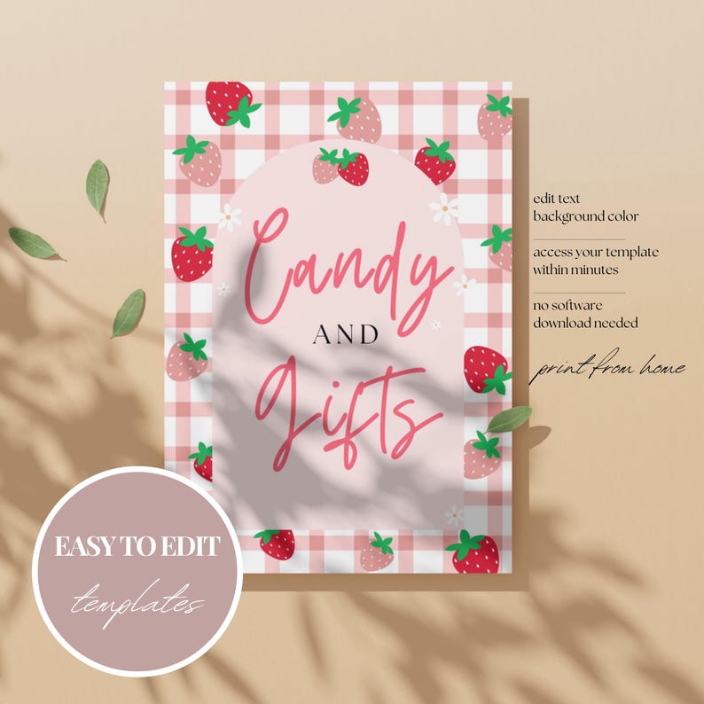 Strawberry First Birthday Table Sign: Berry Party Decor (digital ...