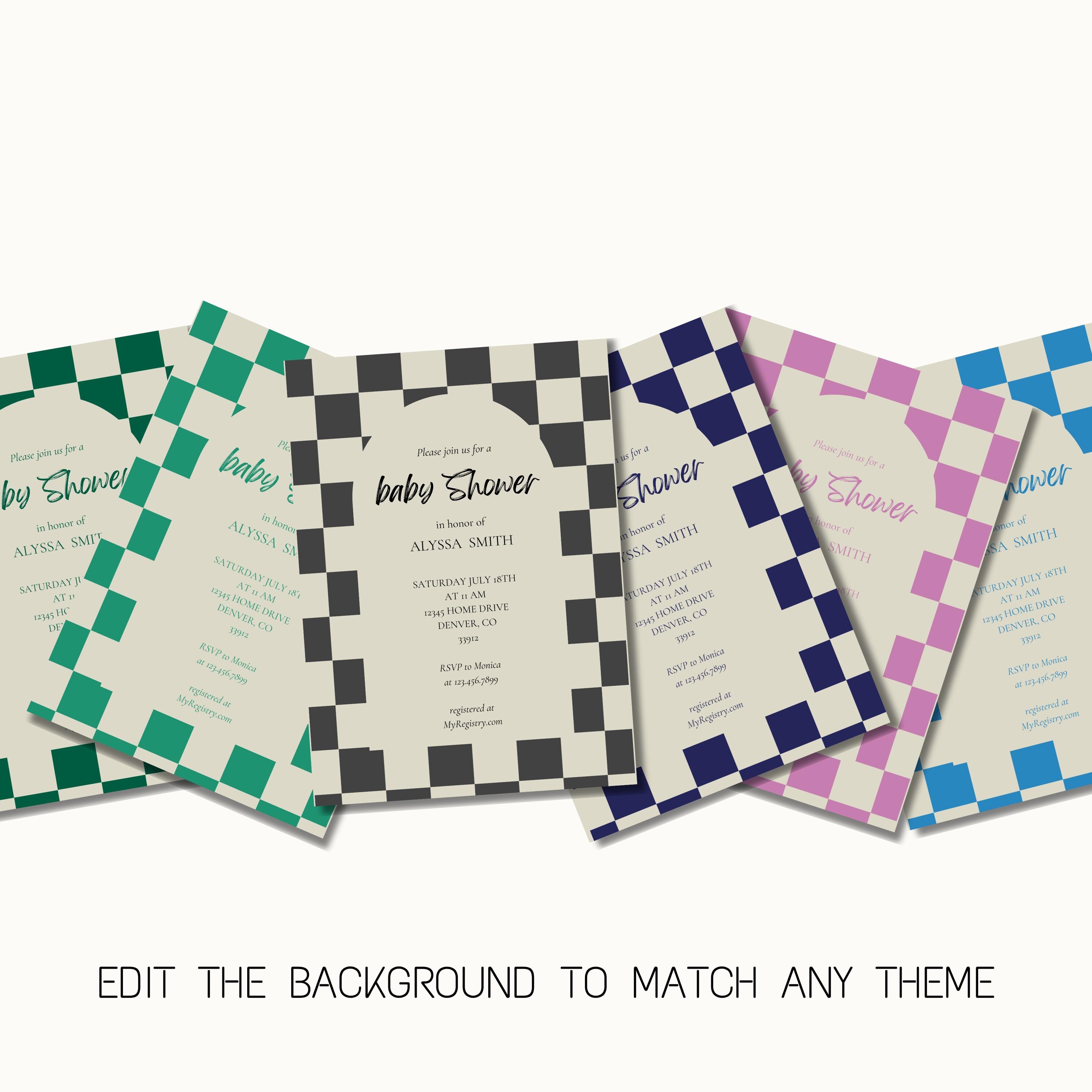 Checkerboard Baby Shower Invitation Neutral Checkers Baby Shower Invite ...