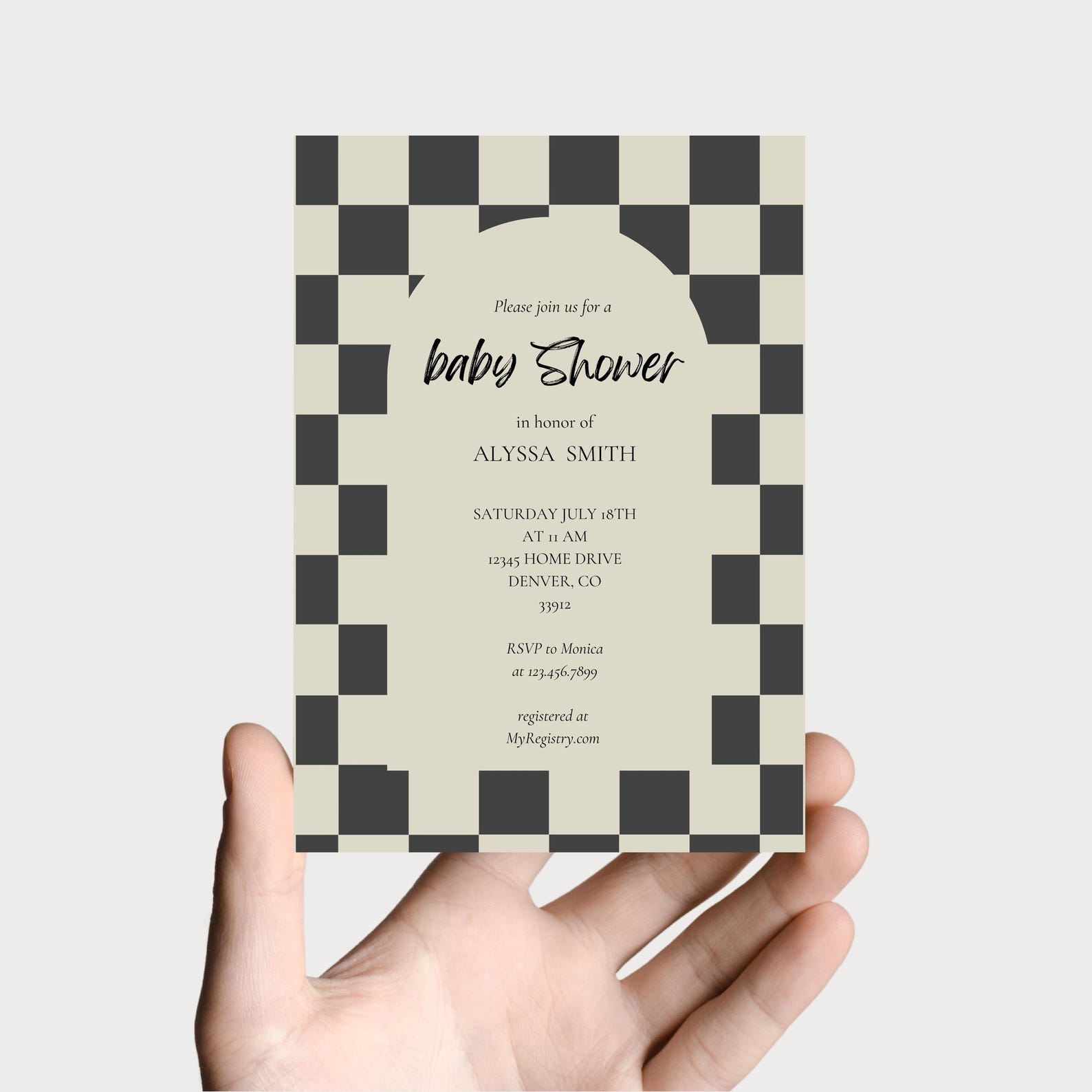 Checkerboard Baby Shower Invitation Neutral Checkers Baby Shower Invite ...