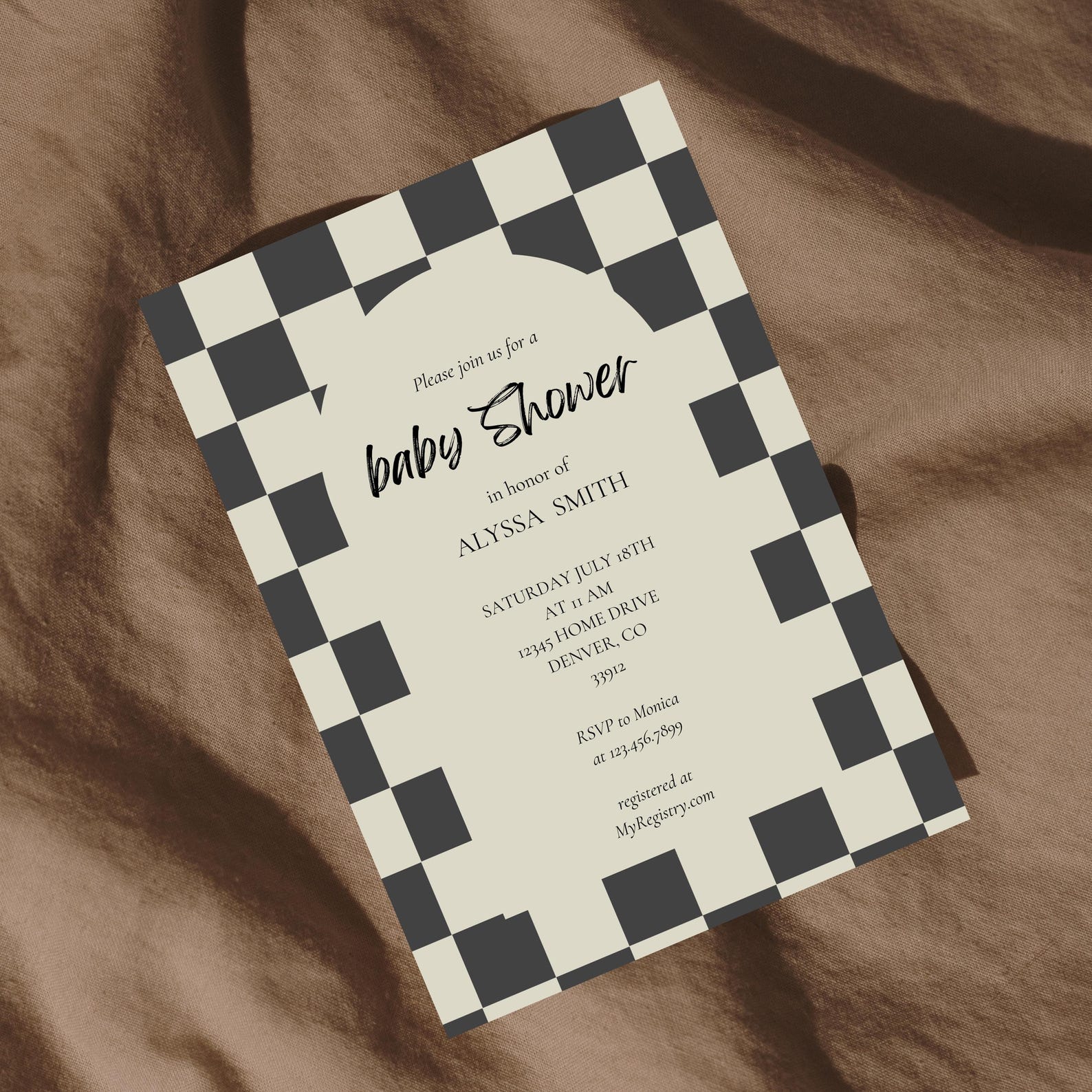 Checkerboard Baby Shower Invitation Neutral Checkers Baby Shower Invite ...