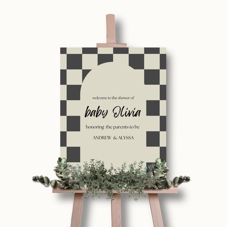 Checker Baby Shower Welcome Sign, Checker Board Welcome Sign, Baby ...