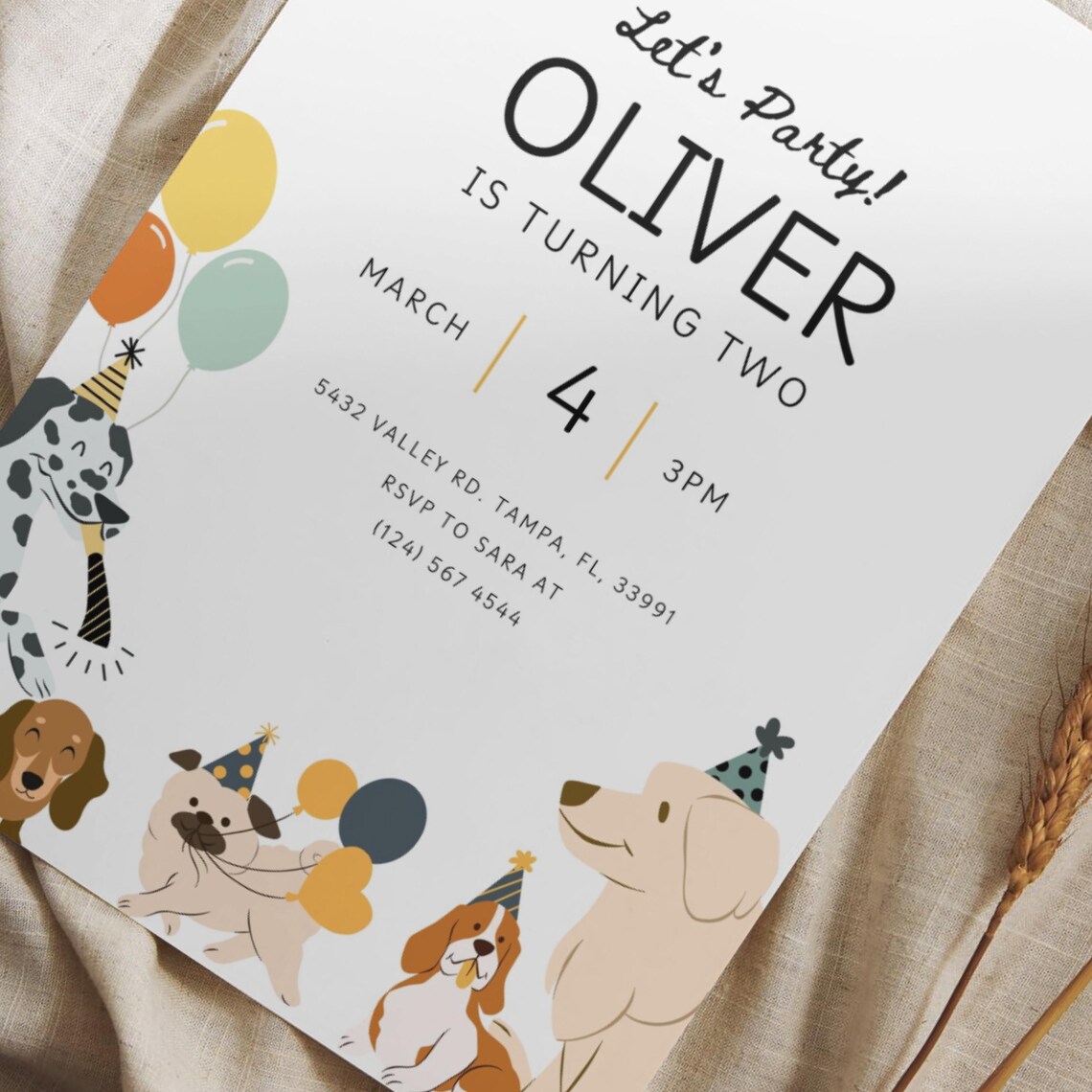 Dog Birthday Invitation, Puppy Party Invite, Dog-themed Birthday ...